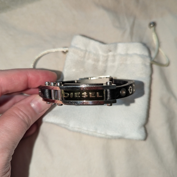 Diesel | Accessories | Diesel Black And Silver Leather Bracelet | Poshmark